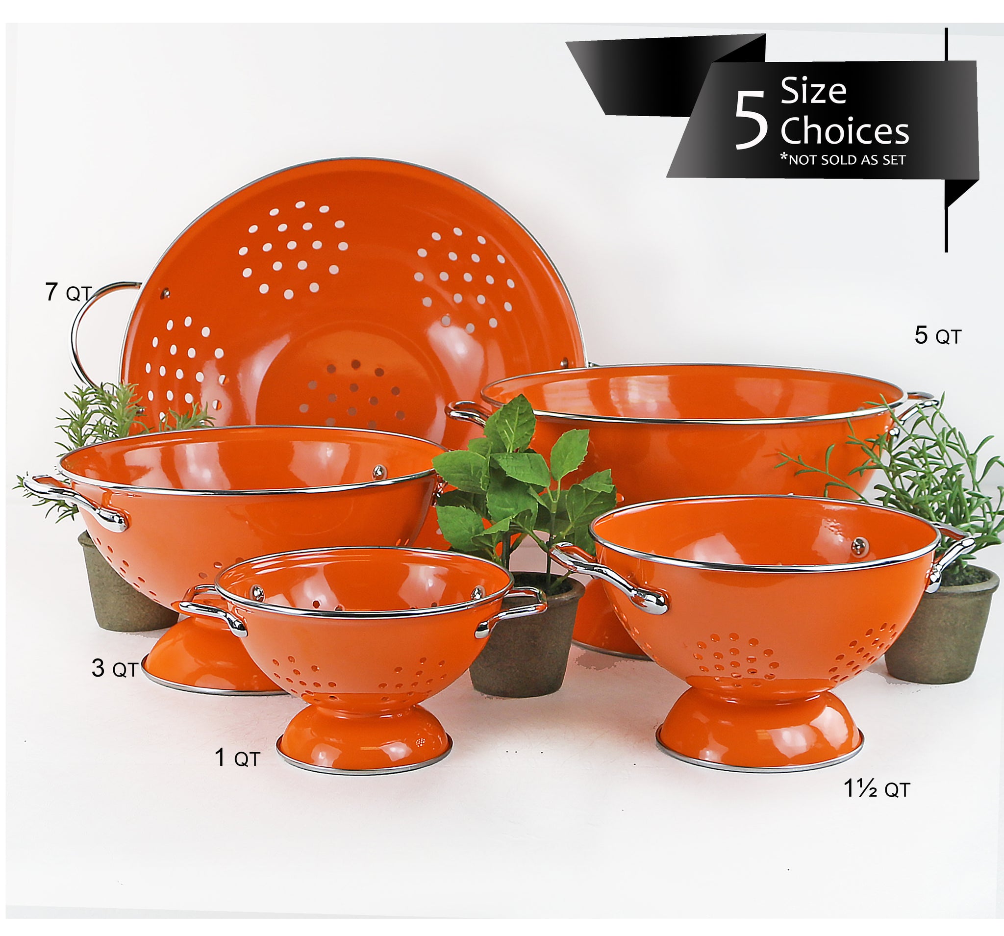 Powder Coated Colanders Various Sizes Orange Reston Lloyd